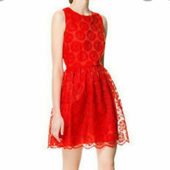 Zara | Dresses | Zara Embroidered Red Dress | Poshmark
